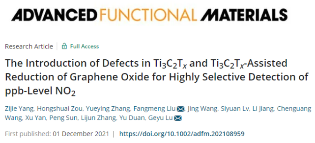 吉林大学卢革宇教授团队《AFM》：Ti3C2Tx缺陷引入与Ti3C2Tx辅助还原氧化石墨烯，实现室温高选择性ppb级NO2检测_腾讯新闻