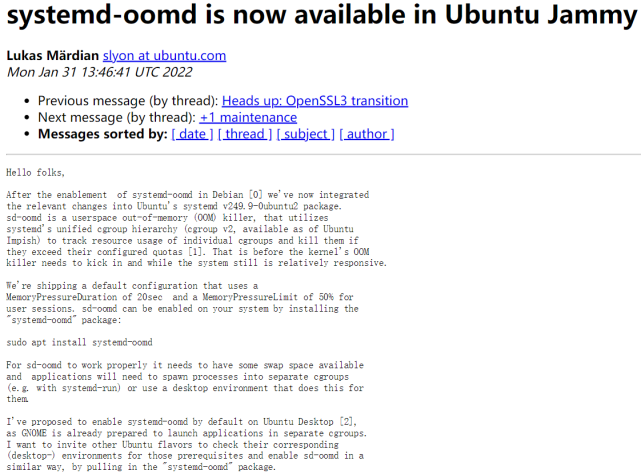 Ubuntu 22.04 LTS 集成 system-oomd，优化低内存场景的处理能力_腾讯新闻