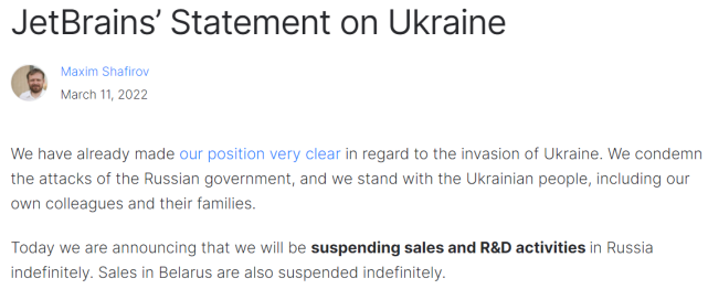 JetBrains：无限期暂停在俄罗斯的销售和研发活动_腾讯新闻