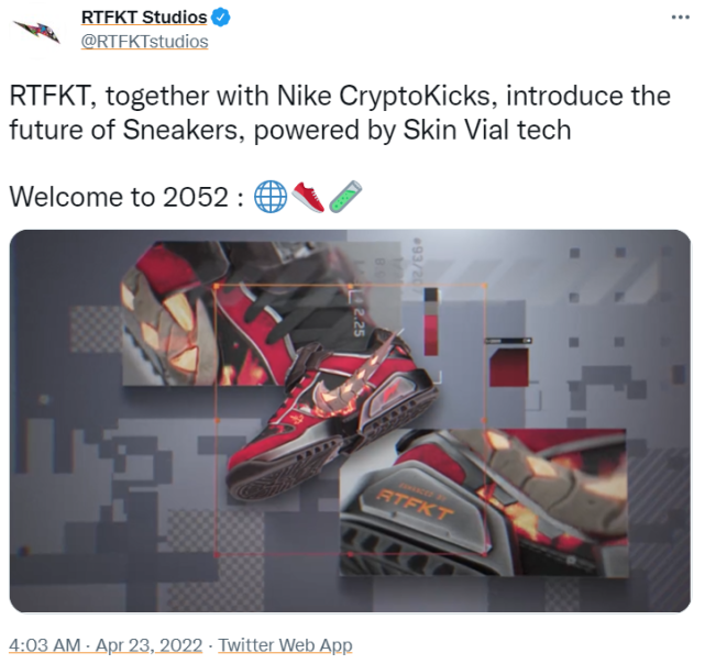 耐克协同 RTFKT 推出其首款以太坊 NFT 运动鞋 CryptoKicks_腾讯新闻