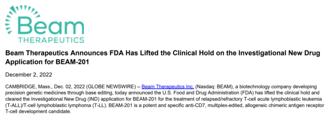 FDA批准Beam公司的多重碱基编辑CAR-T临床试验申请_腾讯新闻