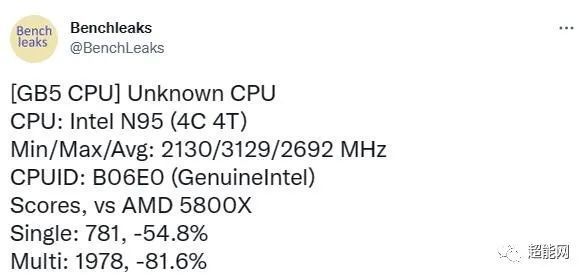 Alder Lake-N系列处理器新型号N95曝光四核四线程设计，最大频率3.1GHz_腾讯新闻