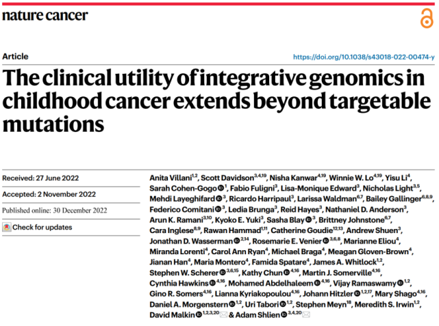 Nature Cancer｜超300人前瞻性临床研究揭示整合基因组学在儿童癌症中的临床效用_腾讯新闻