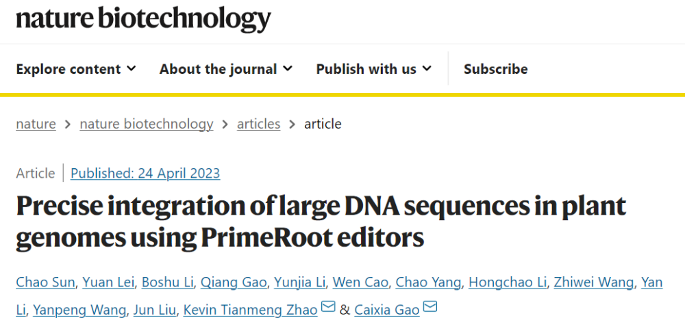 Nature子刊：高彩霞团队开发大片段DNA精准定点插入新工具PrimeRoot_腾讯新闻
