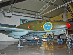 Caption: Swedish Saab J.21 fighter jet, early propeller, late jet ...