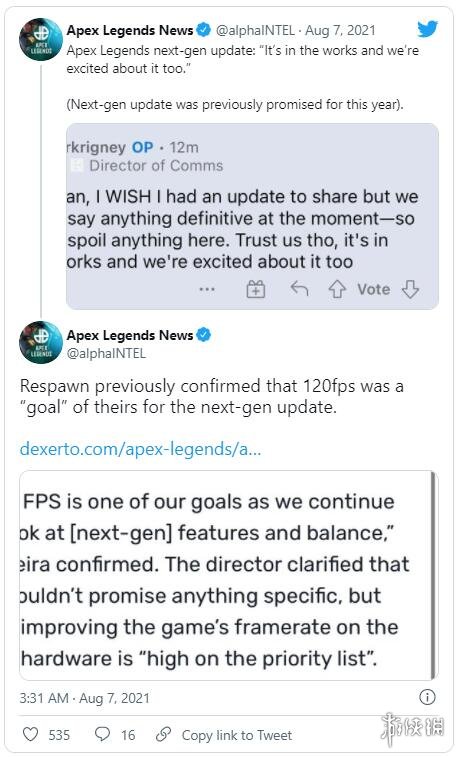 Respawn：《Apex英雄》次世代更新制作中 目标120帧