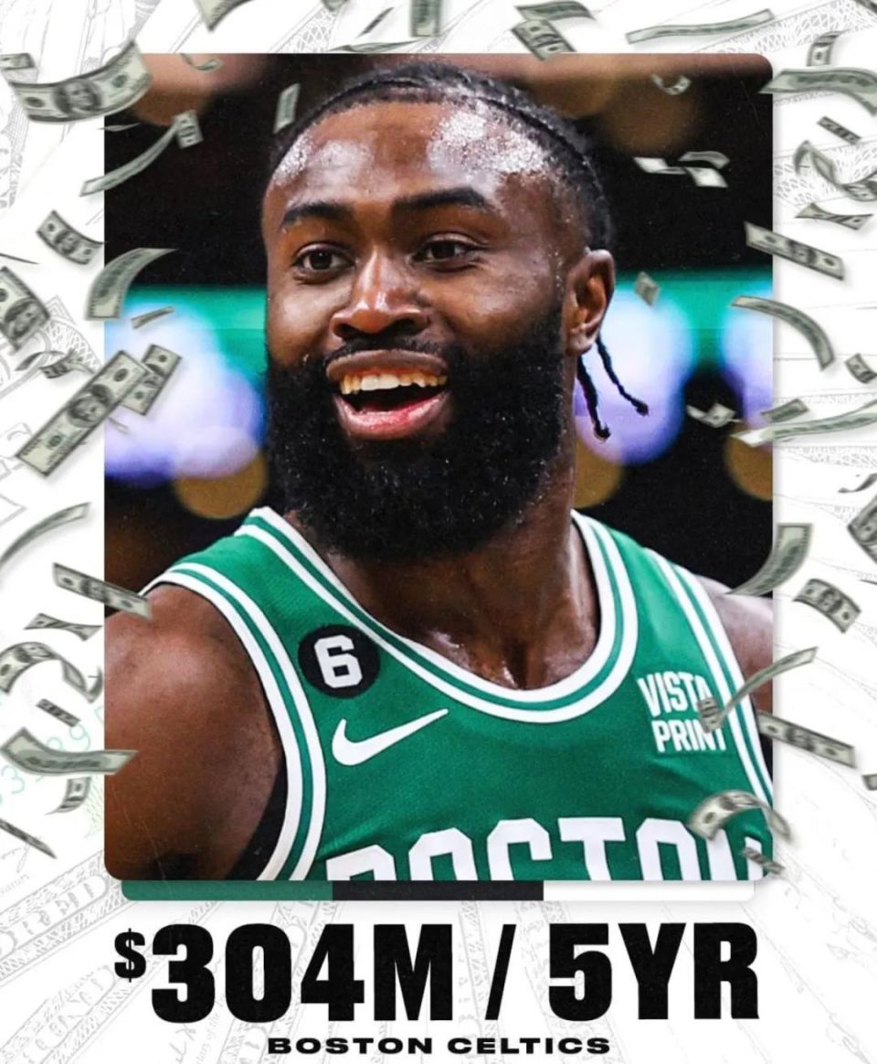 杰伦布朗正式与绿军签下一份5年3.04亿的合同！NBA历史最大的合同_腾讯新闻