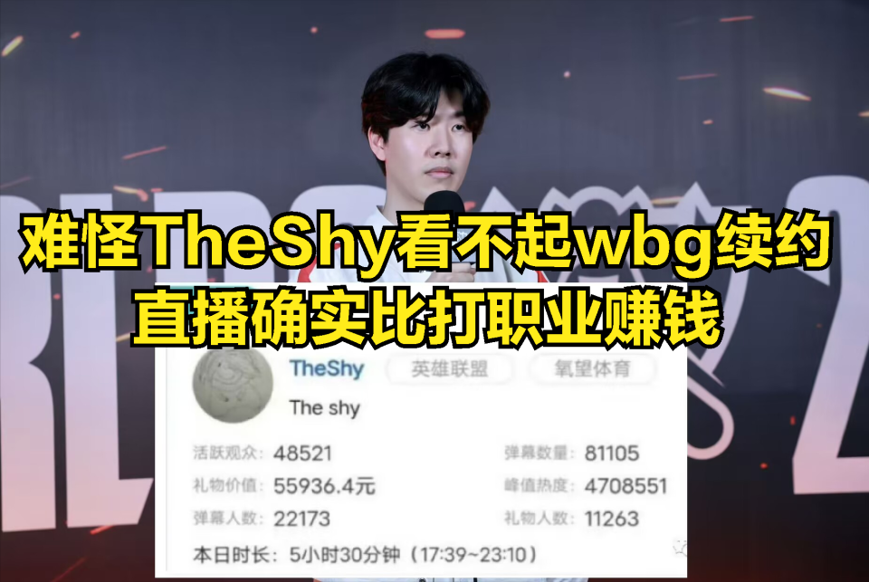 TheShy直播收入曝光：难怪不跟WBG顶薪签约，人气远超JKL和UZI_腾讯新闻