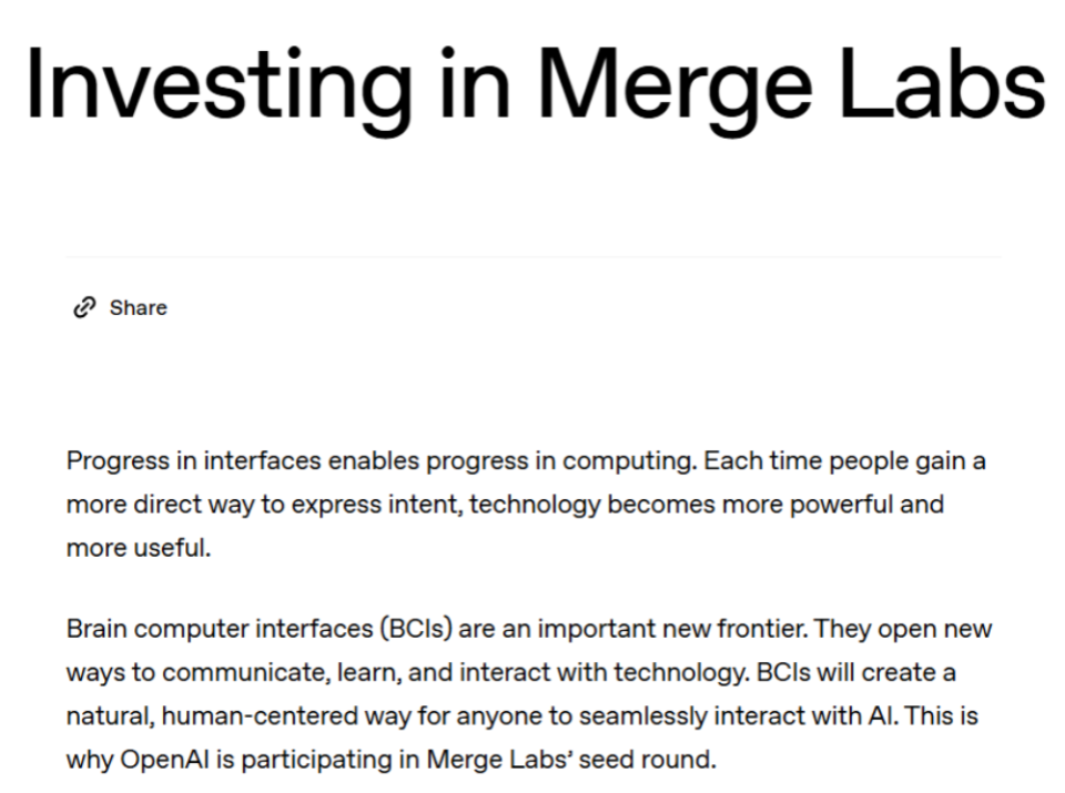 OpenAI正式进军脑机接口，投了自家CEO阿尔特曼的新公司_腾讯新闻