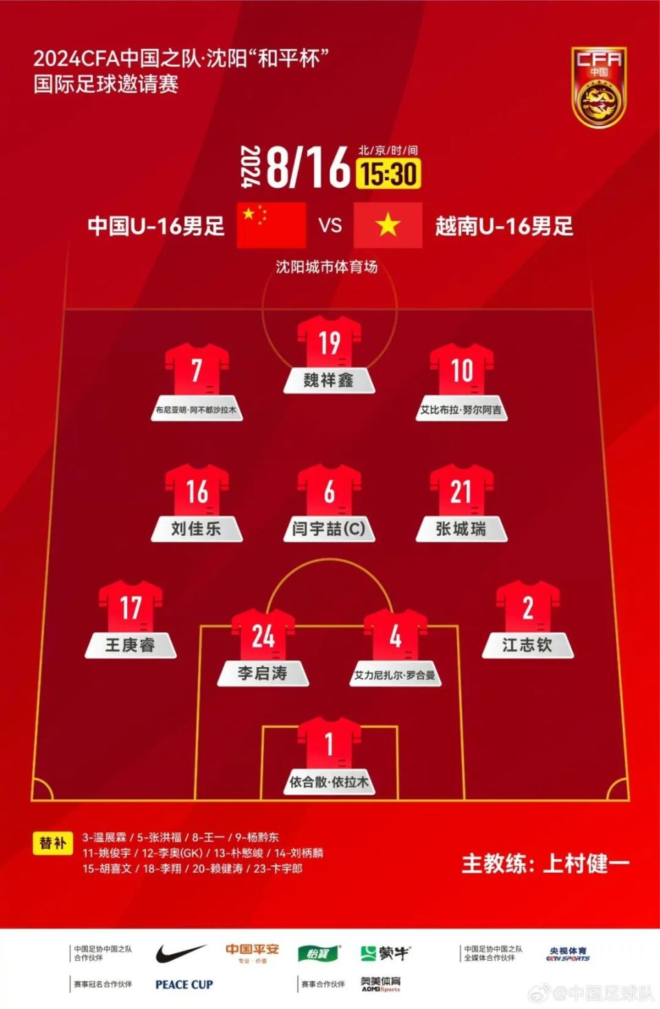 “和平杯”首战告捷，魏祥鑫与李翔双双梅开二度，中国U16队4-0大胜越南U16队！_腾讯新闻