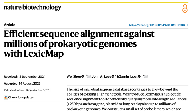 NBT | 重医附二院沈伟团队与欧洲生物信息研究所合作发表支持百万规模细菌基因组的序列比对软件LexicMap_腾讯新闻