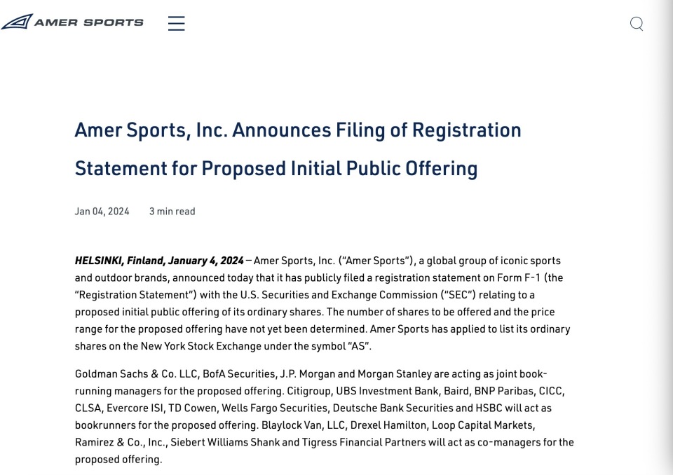 始祖鸟母公司Amer Sports欲700亿IPO，细数安踏“玩鸟”背后生意经_腾讯新闻