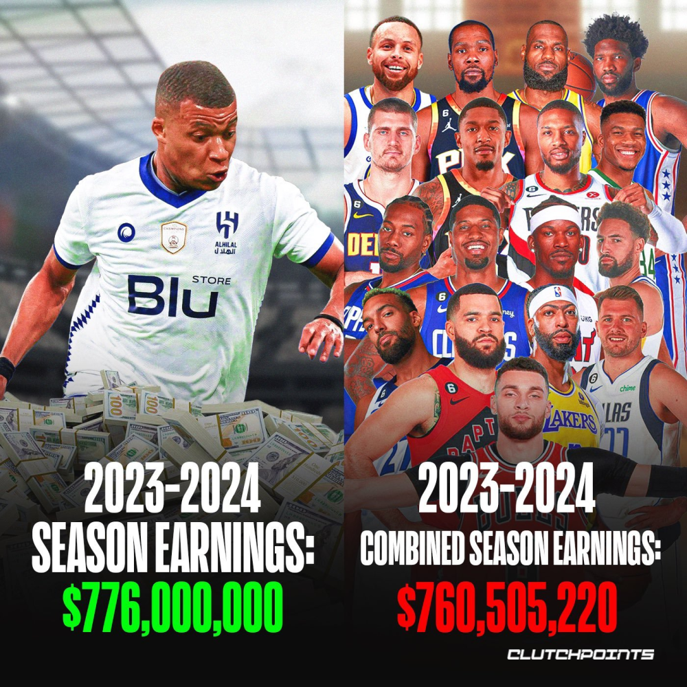 馋哭!沙特给姆巴佩1年7亿欧,超过NBA17大球星总薪资,詹皇:快扶我去!_腾讯新闻