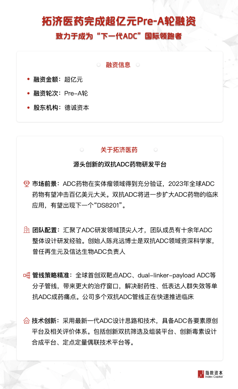 拓济医药完成超亿元Pre-A轮融资，指数资本担任独家财务顾问 | 指数交易_腾讯新闻