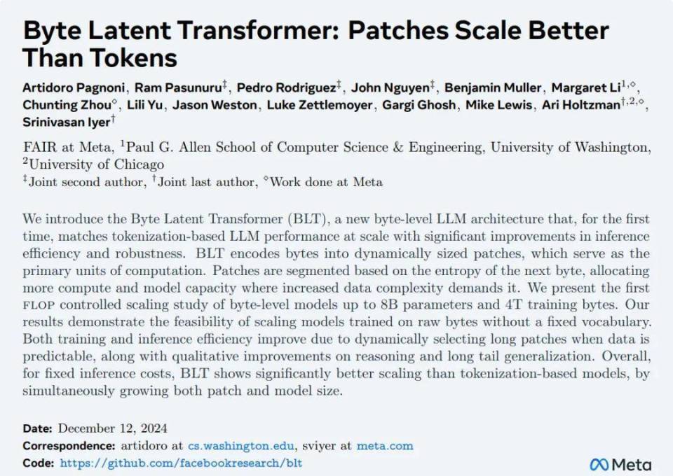 Tokenization不存在了？Meta最新研究，无需Tokenizer的架构来了_腾讯新闻