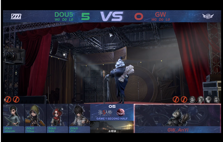 第五人格深渊的呼唤Ⅵ中国大陆预选赛3月11日第三场 GW vs DOU5第一局 DOU5战队率先获得比分优势