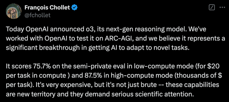 重磅！OpenAI推出o3模型系列：彻底颠覆AI怀疑论者，AGI评测基准达到惊人87.5%_腾讯新闻