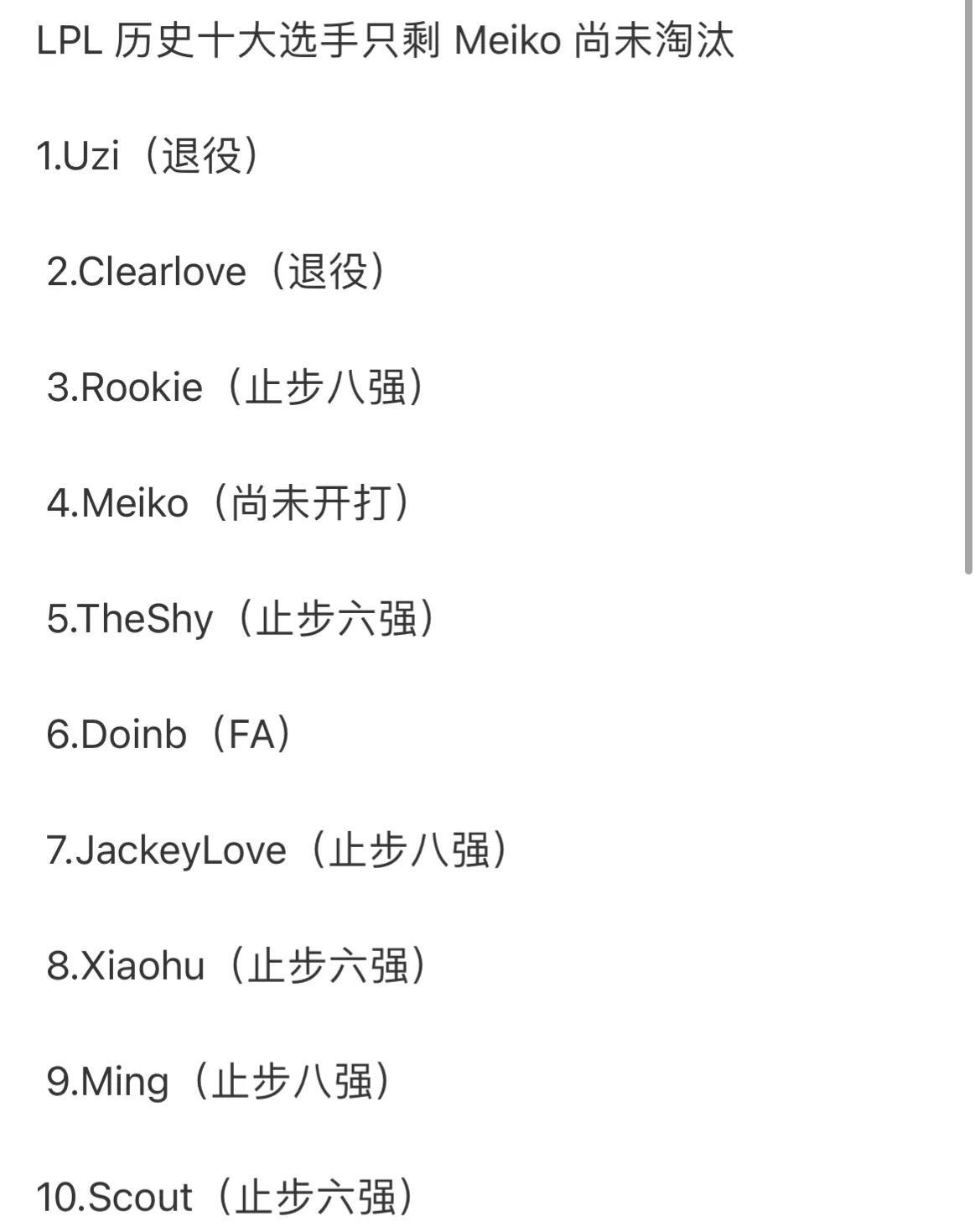 “LPL十大选手依次淘汰图”火了，仅剩Meiko一人，老将真要不行了