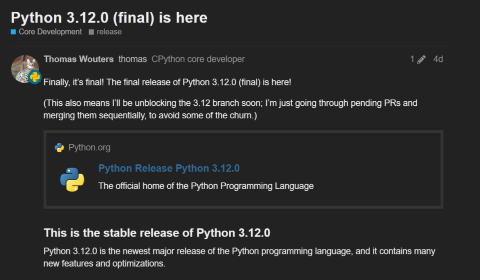 Python 3.12 版本正式推出：f-string解析改进，整体性能提升 5%_腾讯新闻