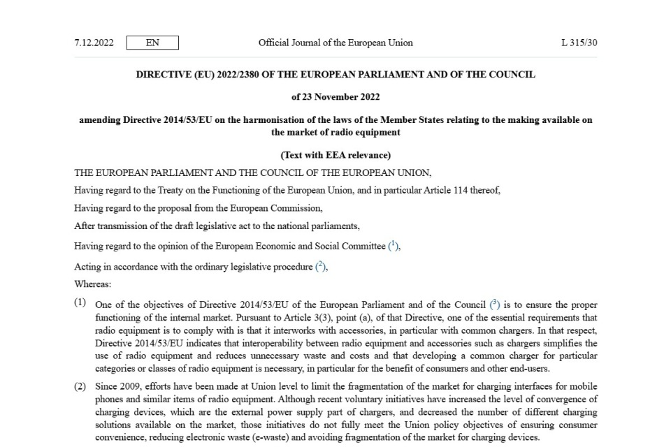 欧盟发布新指令EU（2022/2380），电子产品接口统一，并增加信息标签_腾讯新闻