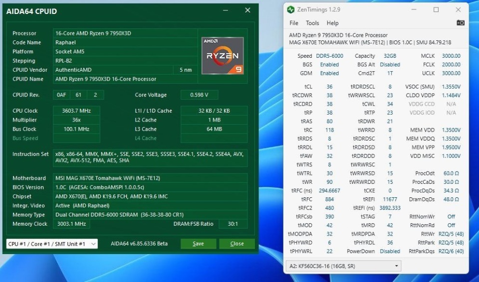 AMD Ryzen 9 7950X3D的AIDA64 测试和 CPU-Z 截图曝光_腾讯新闻