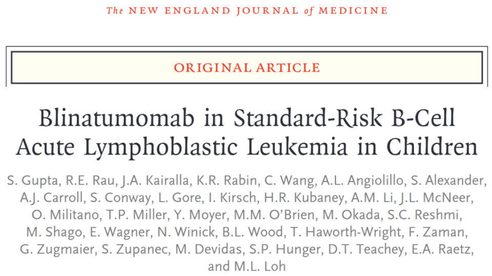 NEJM | 贝林妥欧单抗改善新确诊标准风险B-ALL患者预后_腾讯新闻