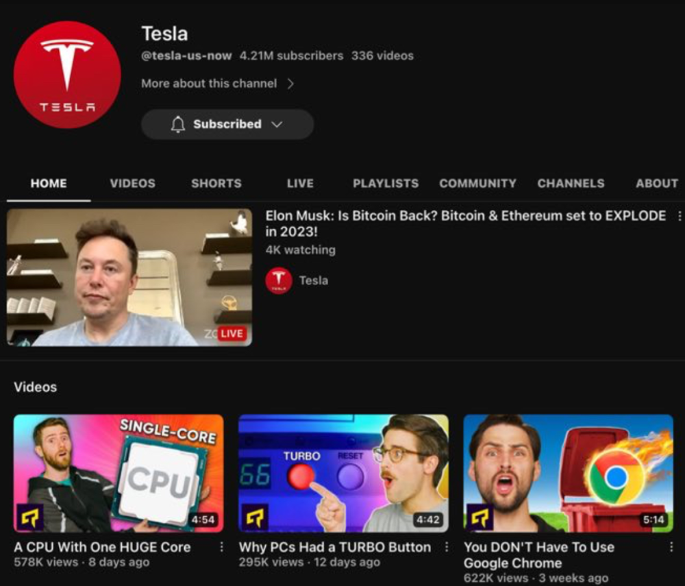 知名硬件评测频道“Linus Tech Tips”被黑，账号改名特斯拉_腾讯新闻