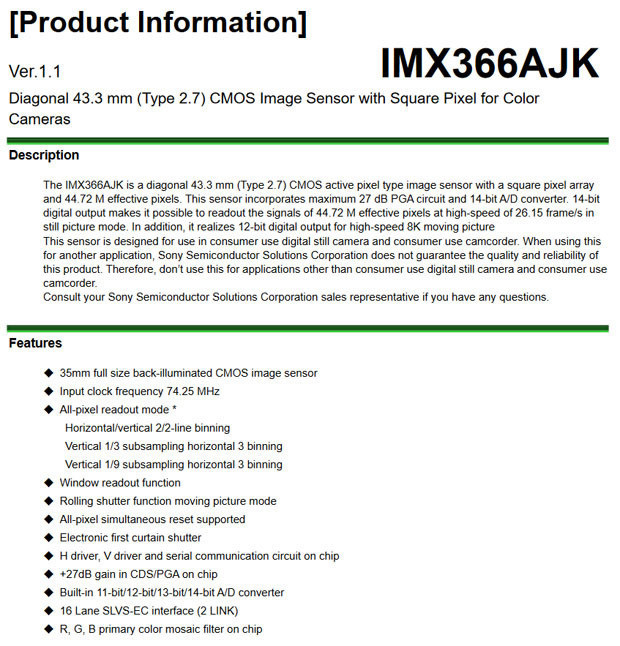 索尼半导体公示两款8k视频全画幅CMOS传感器_腾讯新闻