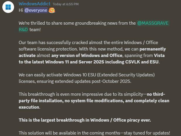 MASSGRAVE 团队预告新方式可破解几乎所有 Windows/Office_腾讯新闻