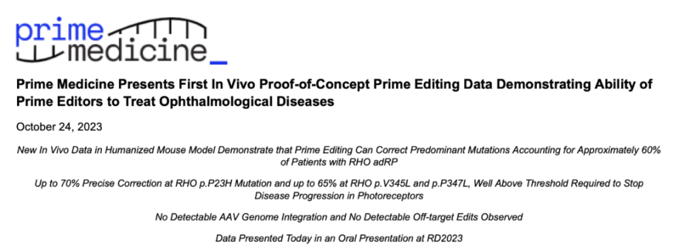 Prime Medicine发布首个体内先导编辑实验数据，用于治疗遗传性眼病_腾讯新闻