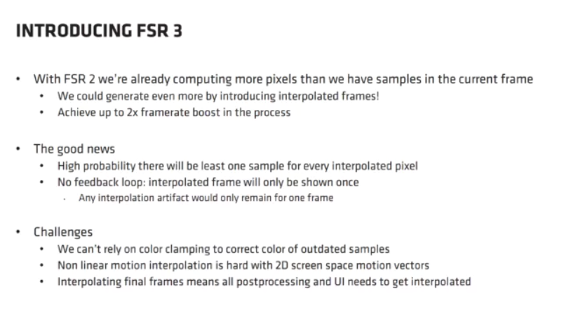 AMD FSR 3 游戏超分辨率亮相：新增插帧技术，性能提升一倍