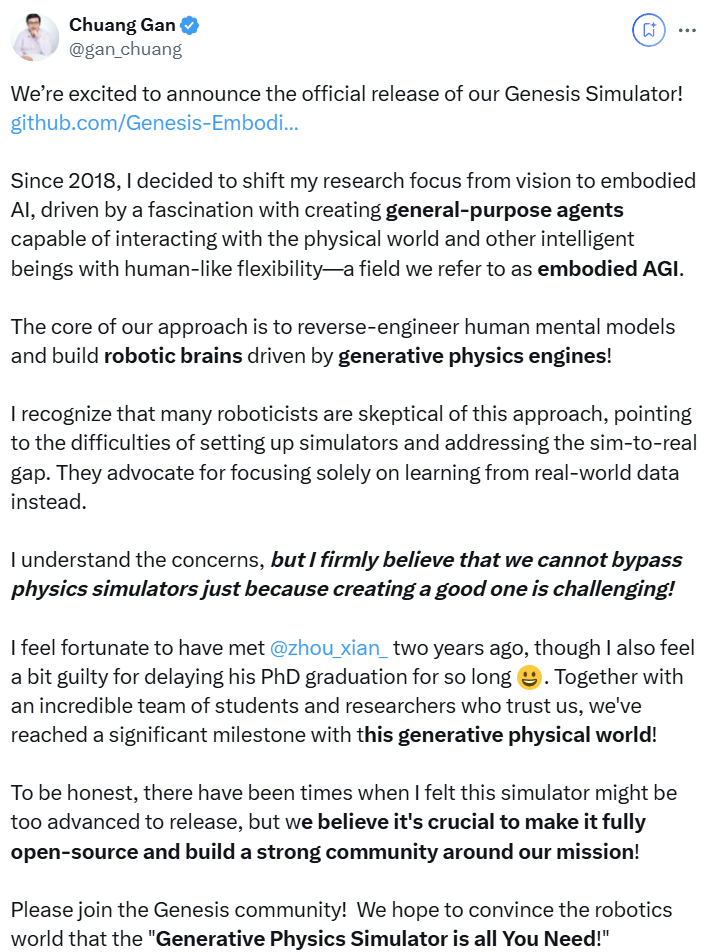 历时2年，华人团队力作，震撼开源生成式物理引擎Genesis，可模拟世界万物_腾讯新闻