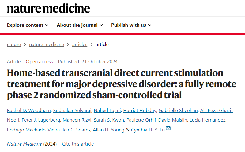 Nature Medicine | 非侵入性家用经颅直流电刺激(tDCS)：抑郁症患者的新疗法与新机遇_腾讯新闻