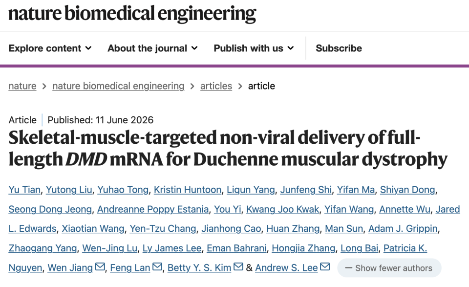 Nature子刊：骨骼肌靶向的非病毒载体，递送全长DMD mRNA，临床治疗DMD_腾讯新闻
