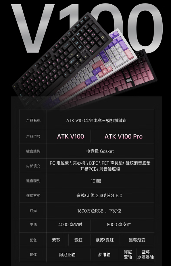 艾泰克 ATK V100 系列半铝电竞机械键盘发布，首发 249 元起_腾讯新闻