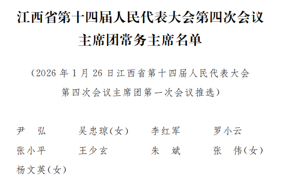 江西省第十四届人民代表大会第四次会议主席团常务主席名单_腾讯新闻