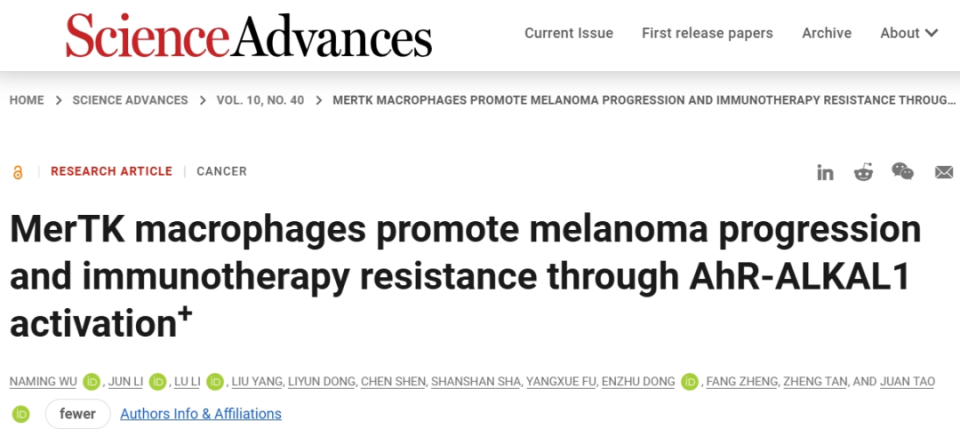 【Science子刊】华中科技大学陶娟团队：揭秘MerTK巨噬细胞在黑色素瘤中的双重作用_腾讯新闻