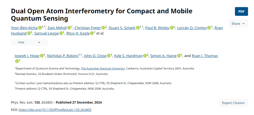 科研进展 | 澳大利亚国立大学、Nomad Atomics：用于紧凑型移动量子传感的双开放式原子干涉测量法_腾讯新闻