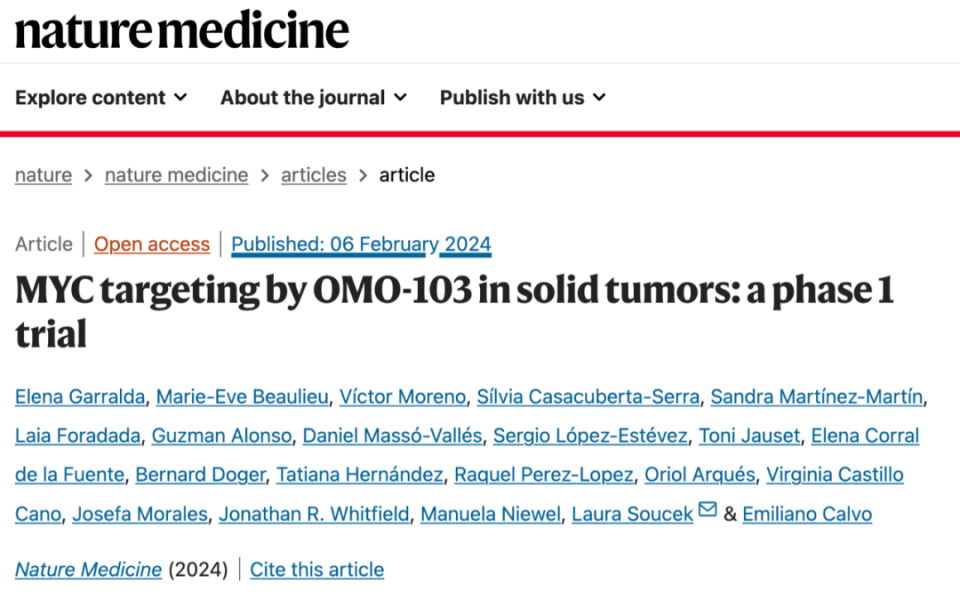 Nat Med | 挑战'不可药物化'：OMO-103在晚期实体瘤治疗中的突破性研究_腾讯新闻
