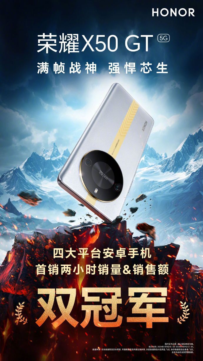荣耀X50GT：首销两小时获四大平台销量&销售额双冠军_腾讯新闻