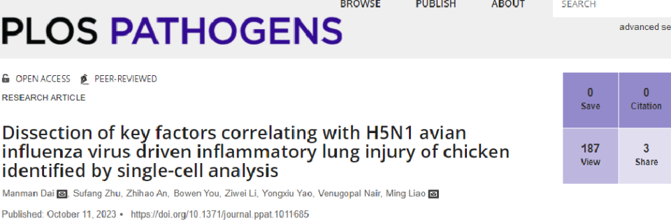 PLOS pathogens|廖明教授团队最新揭示H5N1禽流感病毒感染诱导鸡免疫损伤的关键宿主因子_腾讯新闻