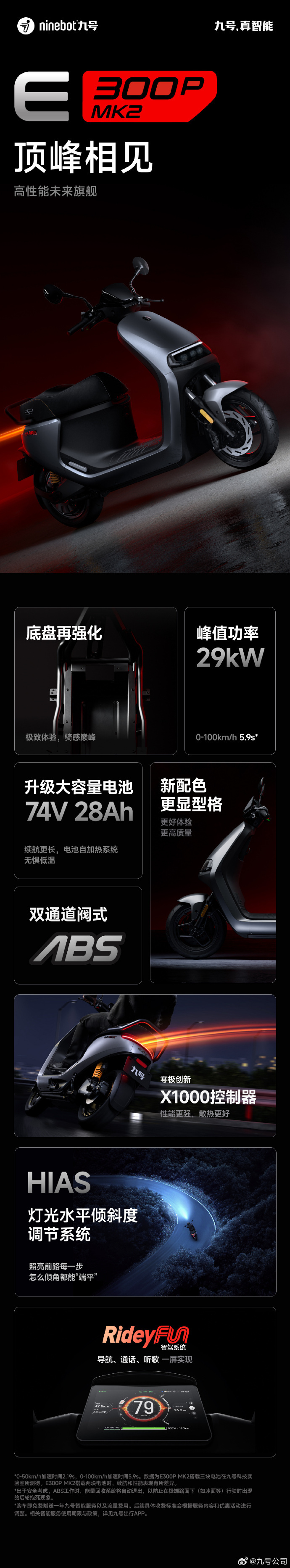 九号电动摩托车 E300P MK2 发布：5.9s 零百加速_腾讯新闻