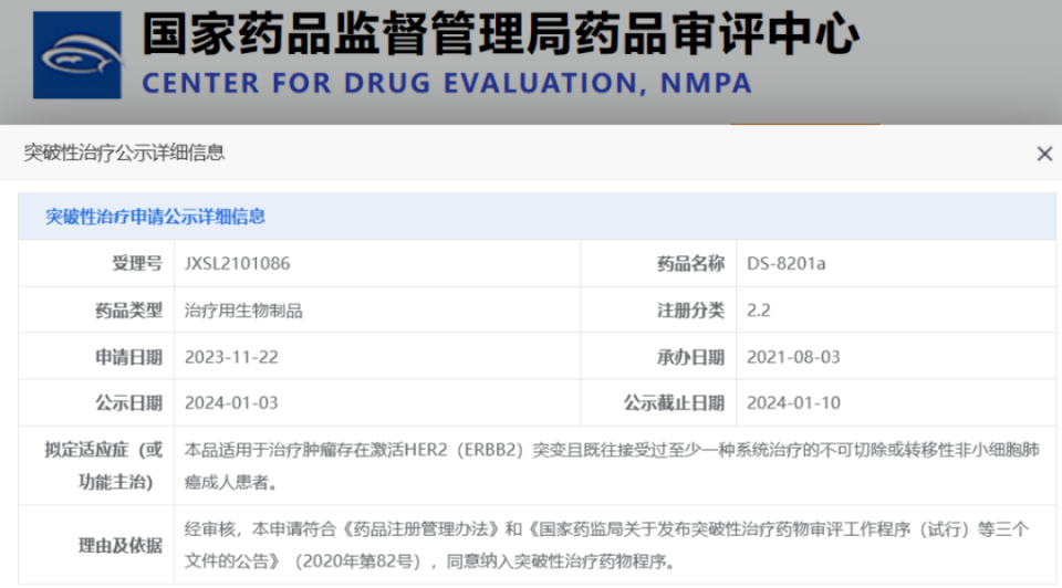 DS-8201 获 HER2 阳性非小细胞肺癌突破性疗法认证_腾讯新闻