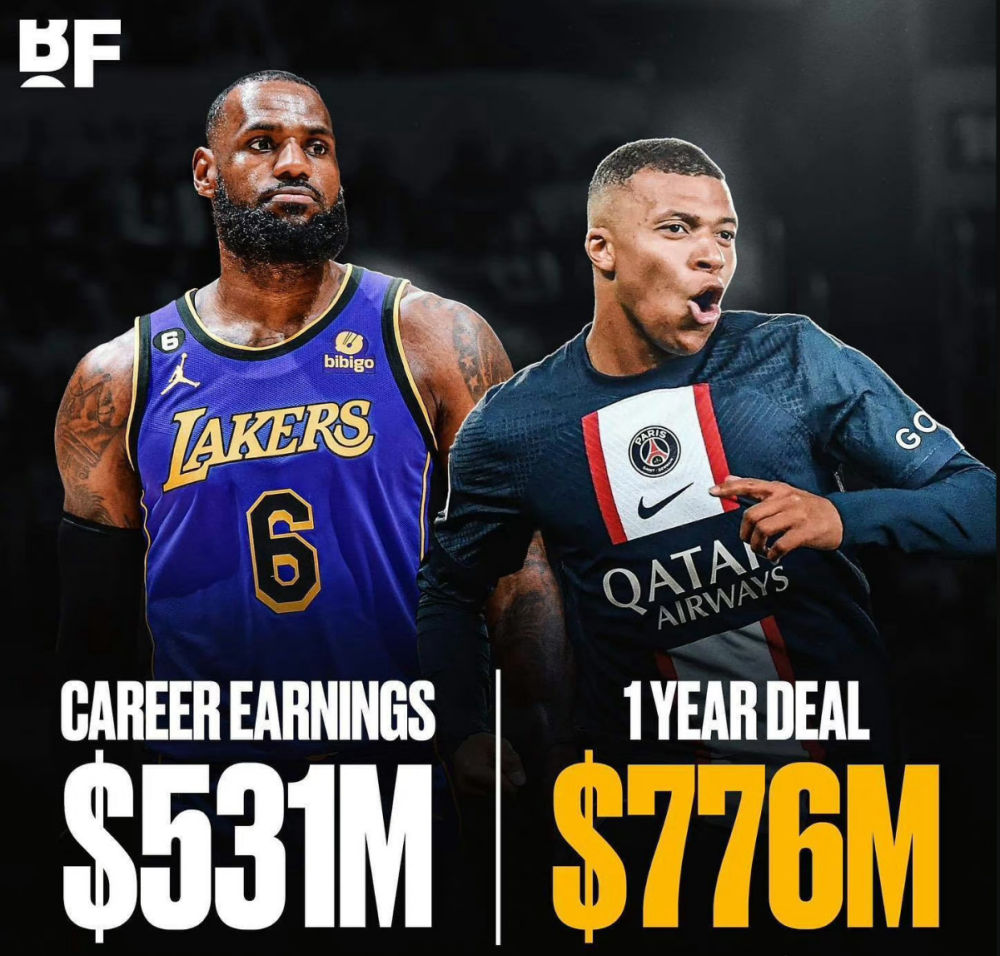 馋哭!沙特给姆巴佩1年7亿欧,超过NBA17大球星总薪资,詹皇:快扶我去!_腾讯新闻