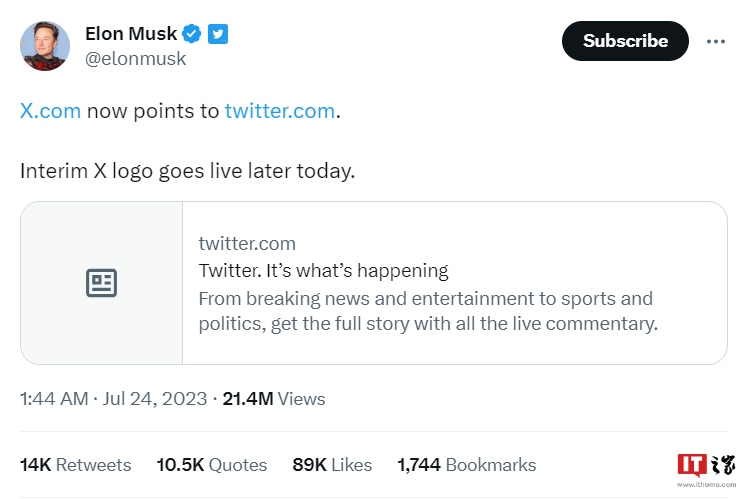 Twitter 网址更改为 X.com，临时 X Logo 今日启用_腾讯新闻