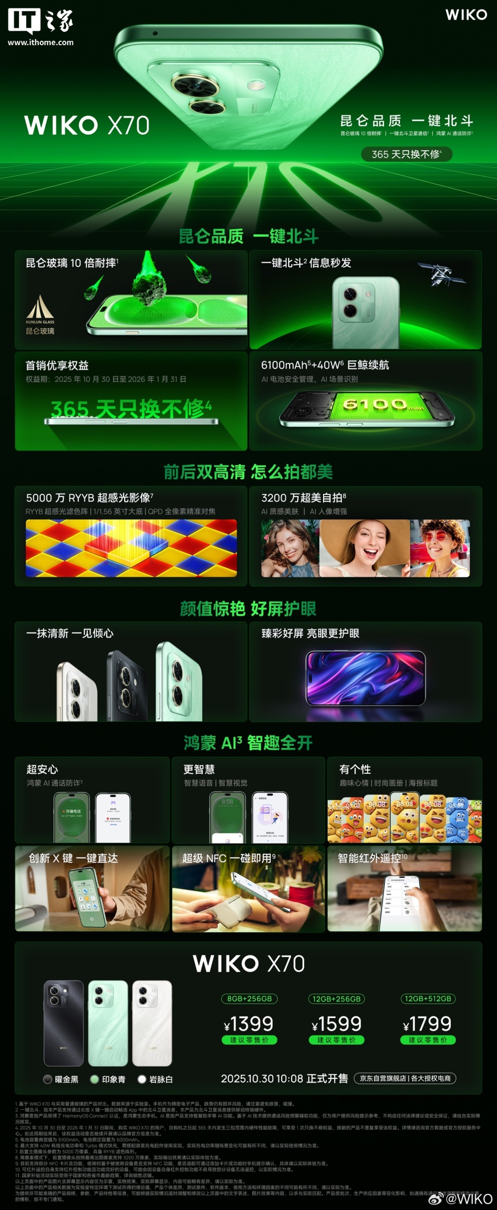 1399 元华为智选 WIKO X70 鸿蒙生态手机发布：一键北斗卫星通信_腾讯新闻