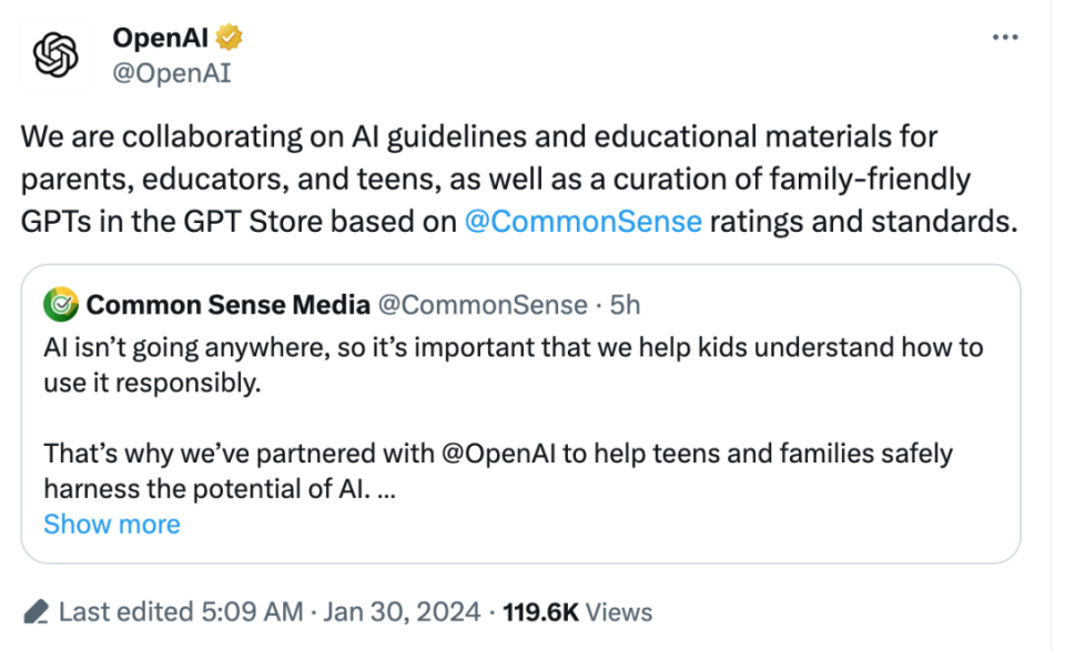 OpenAI与Common Sense合作，将为青少年和家庭制定AI使用指南_腾讯新闻