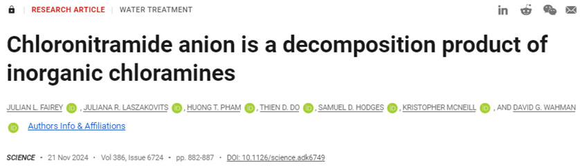 Science | 警告！常见的饮用水消毒剂氯胺会产生一种潜在有毒的产物_腾讯新闻