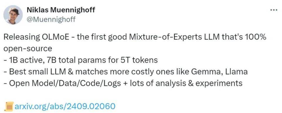 第一个100%开源的MoE大模型，7B的参数，1B的推理成本_腾讯新闻