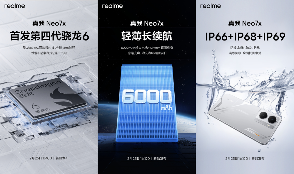 全球首发骁龙6Gen4+满级防水+6000mAh+7.97mm真我Neo7x明天见_腾讯新闻